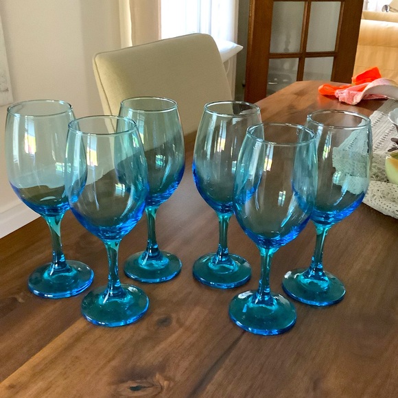 Libbey | Dining | Set Of Six Vintage Libby Aqua Blue Wine Glasses | Poshmark